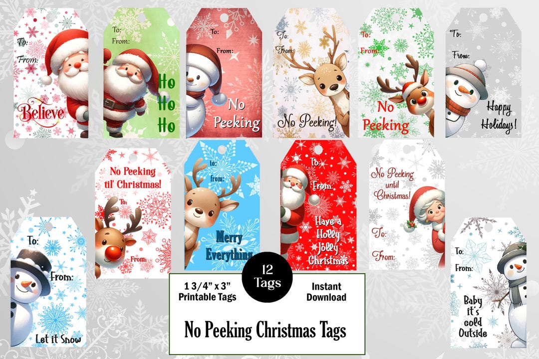 Printable Christmas No Peeking Gift Tags, Digital Christmas Gift Tags ...