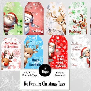 Printable Christmas No Peeking Gift Tags, Digital Christmas Gift Tags ...
