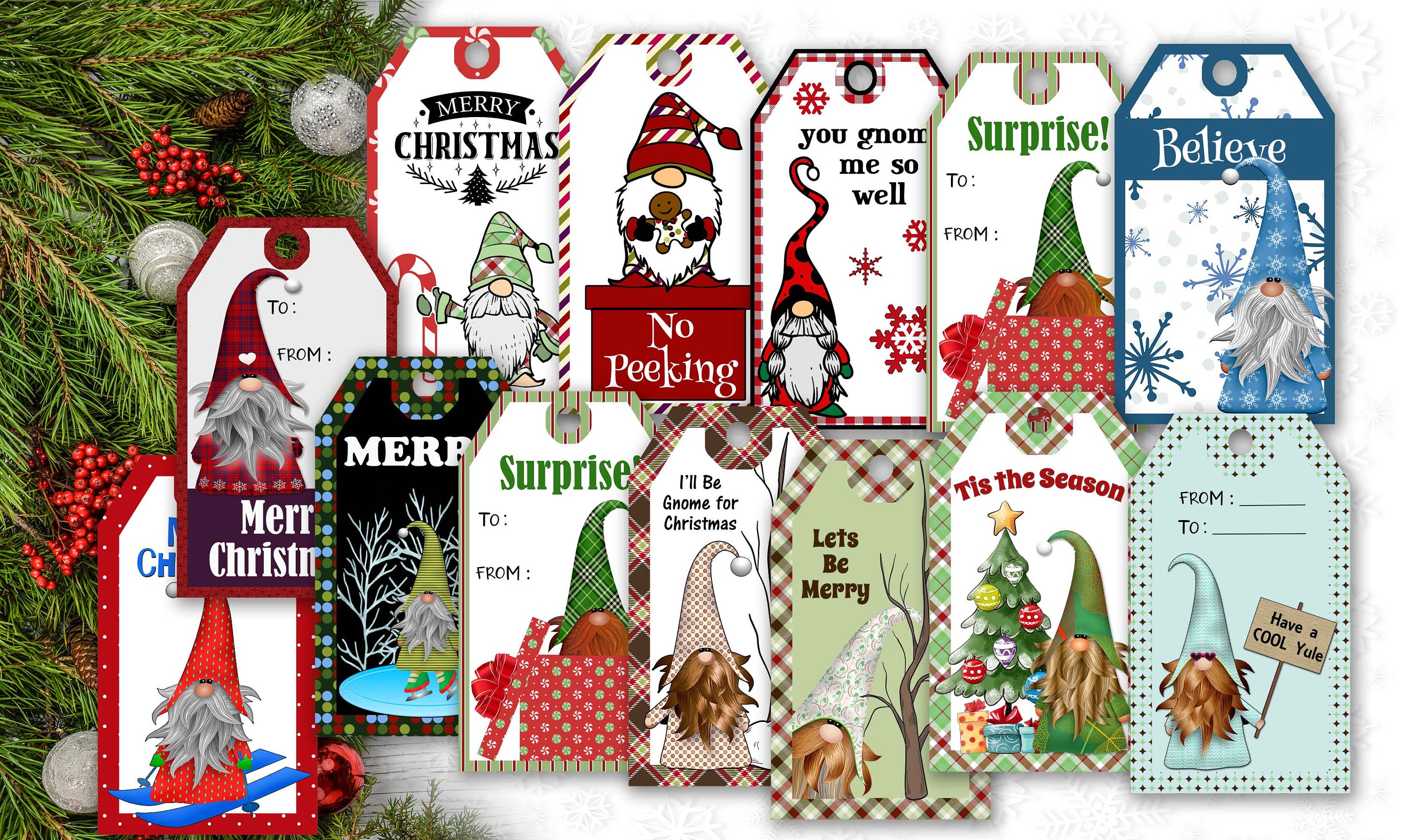 Printable Christmas Gnome Gift Tags, Digital Christmas Gift Tags, Gnome ...