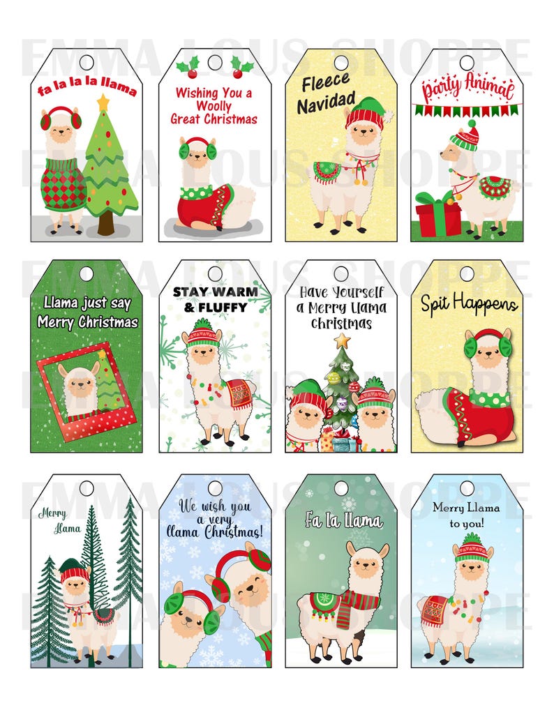 Llama Christmas Gift Tags, Printable Christmas Tags, Christmas Gift ...