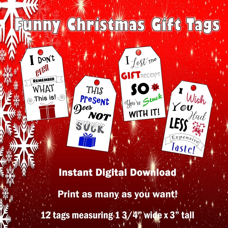 Printable Funny Christmas Gift Tags, Digital Christmas Gift Tags, Funny ...