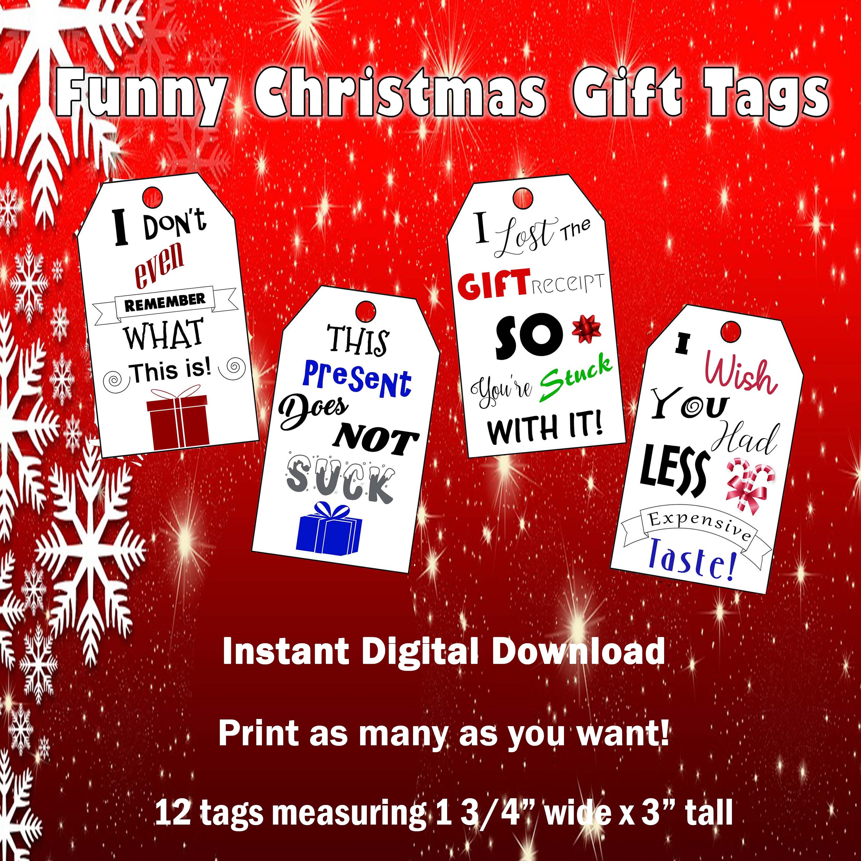 Printable Funny Christmas Gift Tags, Digital Christmas Gift Tags, Funny ...
