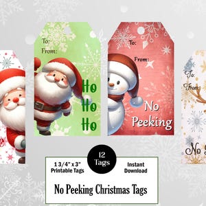 Printable Christmas No Peeking Gift Tags, Digital Christmas Gift Tags ...
