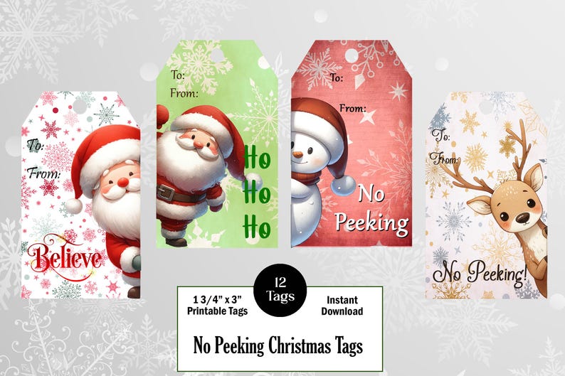 Printable Christmas No Peeking Gift Tags, Digital Christmas Gift Tags ...