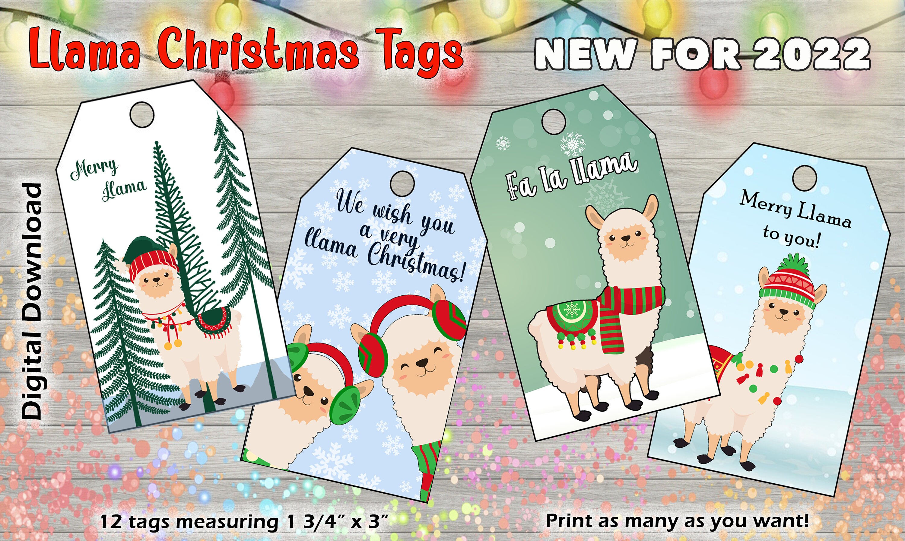 Llama Christmas Gift Tags, Printable Christmas Tags, Christmas Gift ...
