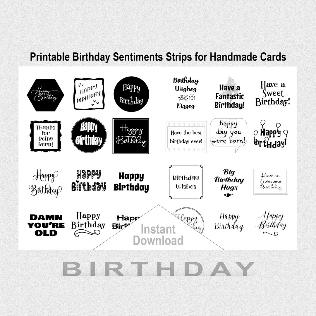 Birthday Printable Sentiment Shapes, Birthday Sentiments for Hand Made ...