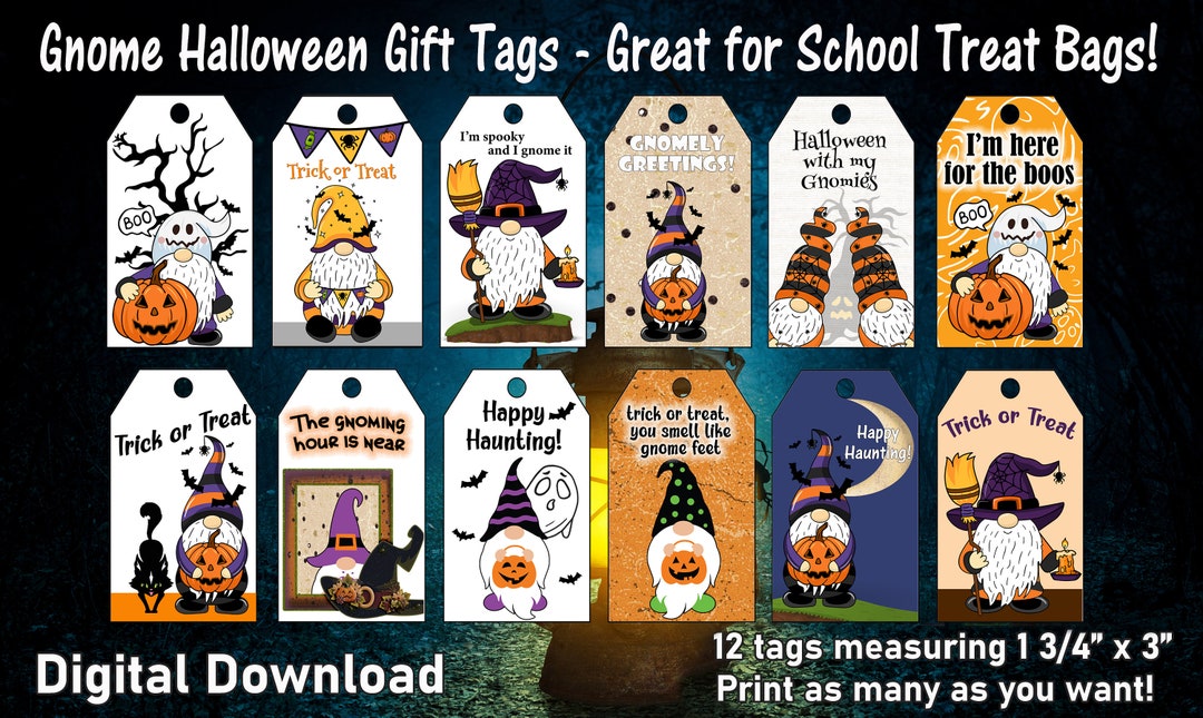Halloween Gnome Treat Bag Tags, Gnome Gift Tags, Halloween Tags, Treat ...