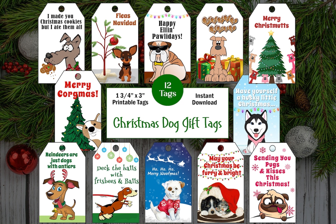 Printable Christmas Dog Gift Tags, Digital Christmas Gift Tags, Dog ...