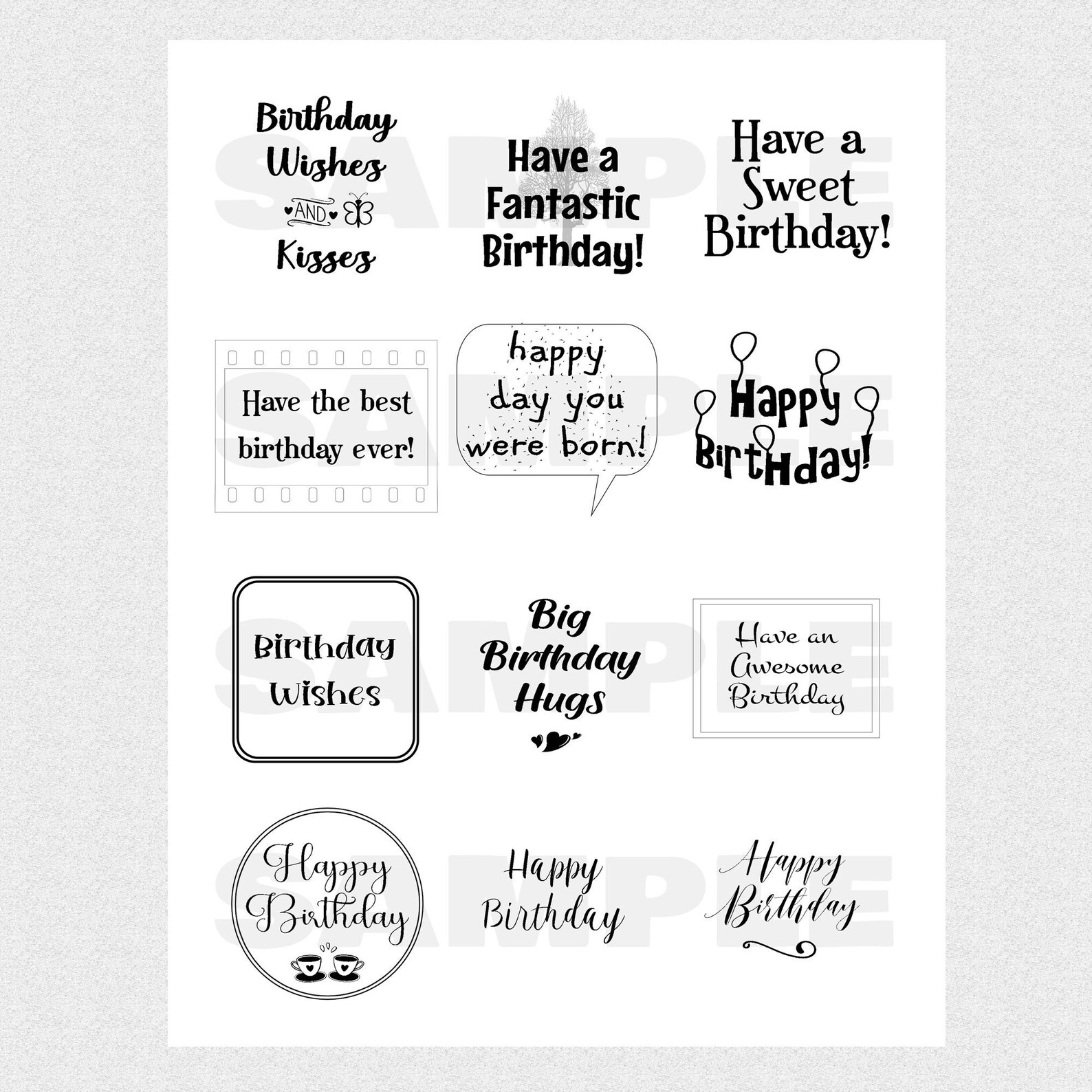 Birthday Printable Sentiment Shapes, Birthday Sentiments for Hand Made ...
