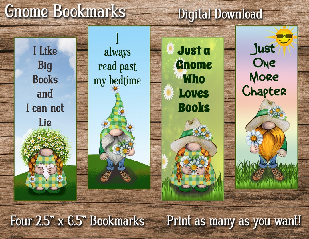 Printable Gnome Bookmarks Book Nerds Book Lovers Reading - Etsy
