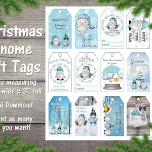 Printable Gnome Christmas Gift Tags, Digital Christmas Gift Tags, Gnome Gift Tags, Shades of ...