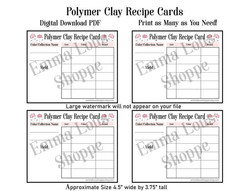 Polymer Clay Color Recipe Card, Printable PDF, Printable Recipe Card ...