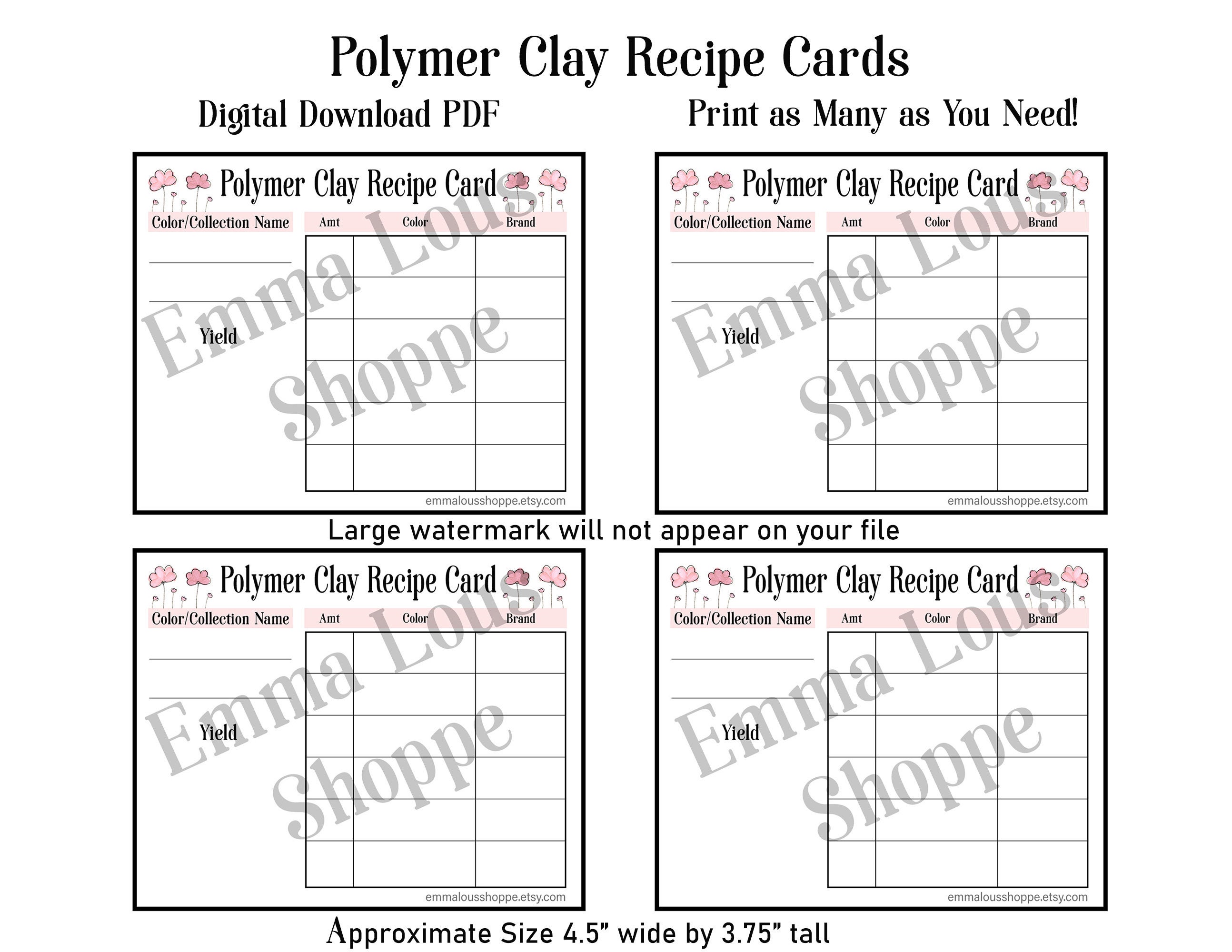 Polymer Clay Color Recipe Card, Printable PDF, Printable Recipe Card ...