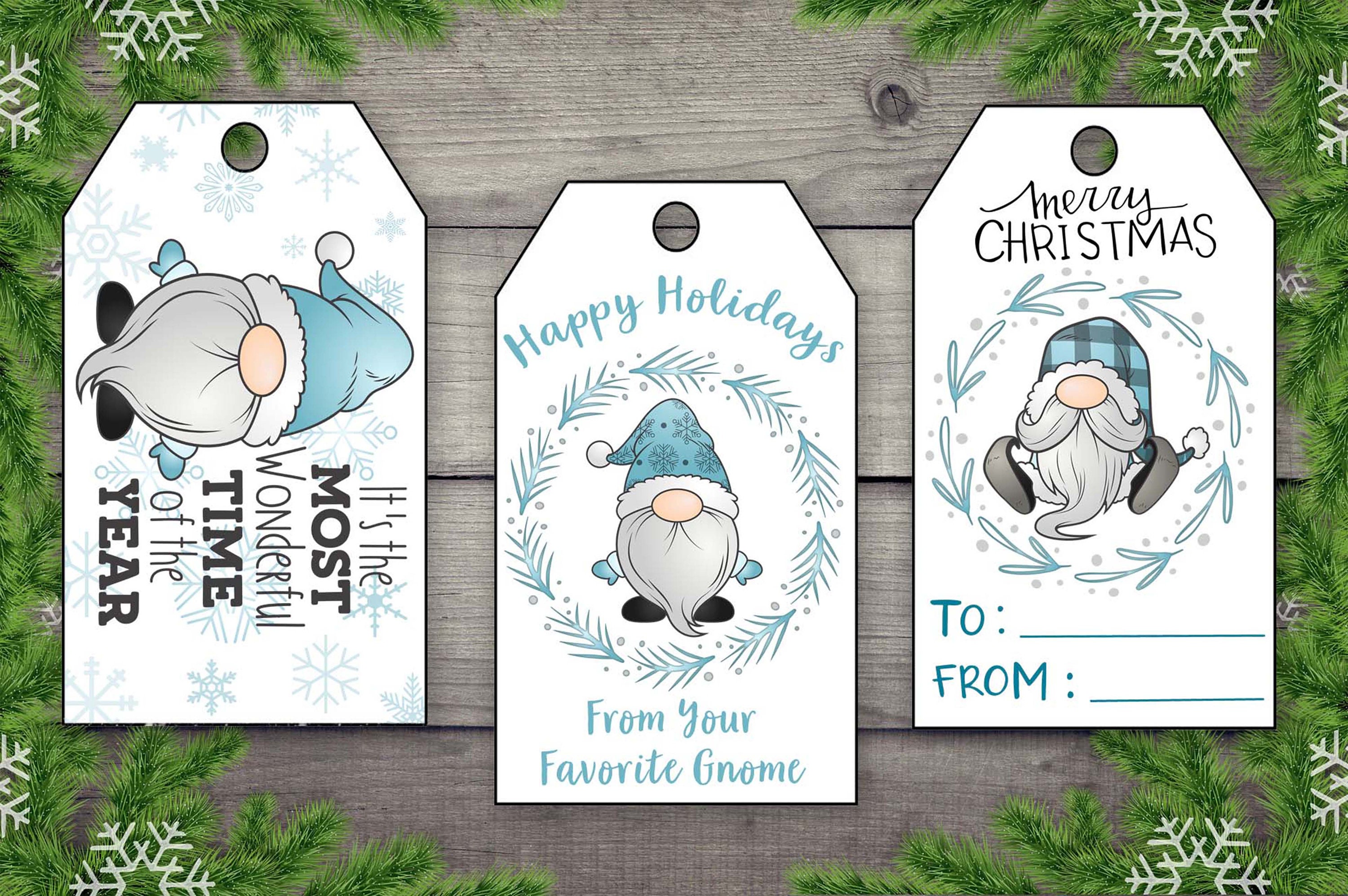 Printable Gnome Christmas Gift Tags, Digital Christmas Gift Tags, Gnome Gift Tags, Shades of ...