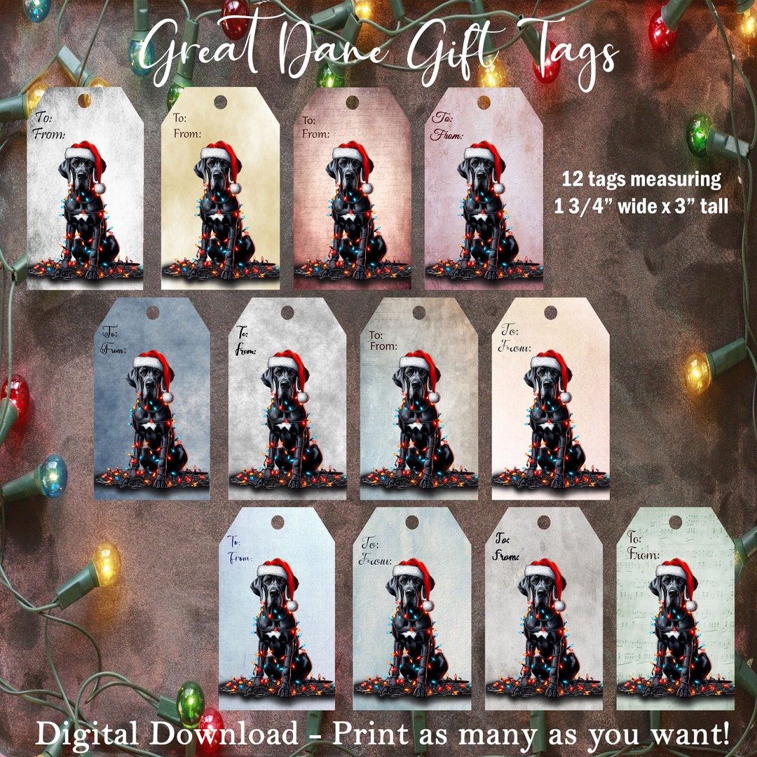 Great Dane Printable Gift Tags, Printable Dog Gift Tags, Digital ...