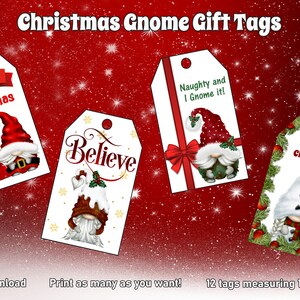Christmas Gnome Gift Tags, Printable Gift Tags, Digital Christmas Tags ...