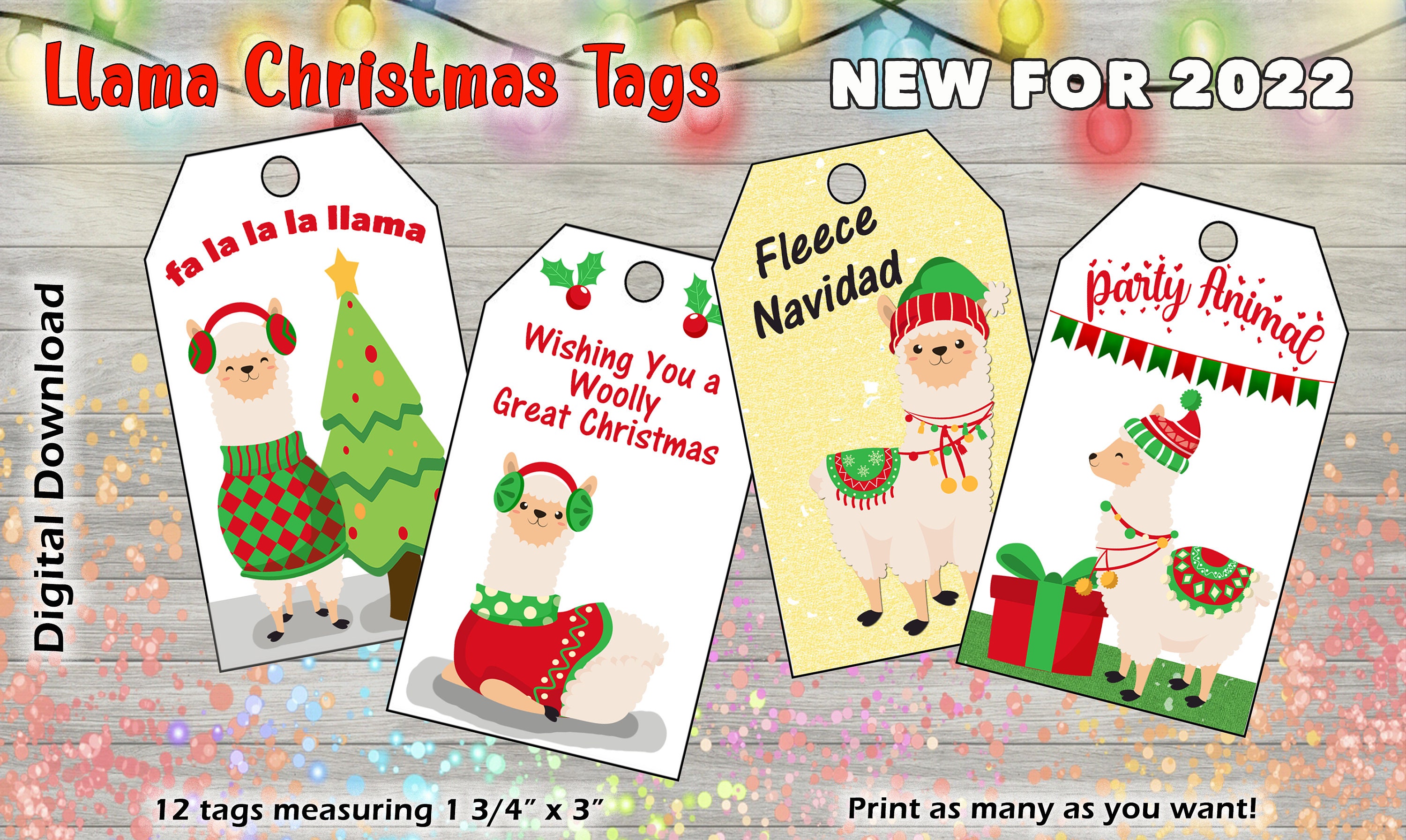 Llama Christmas Gift Tags, Printable Christmas Tags, Christmas Gift ...