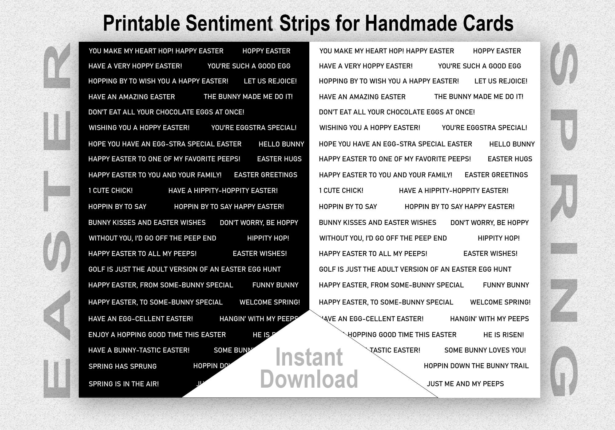 Printable Easter Sentiment Strips Black and White Sentiment - Etsy