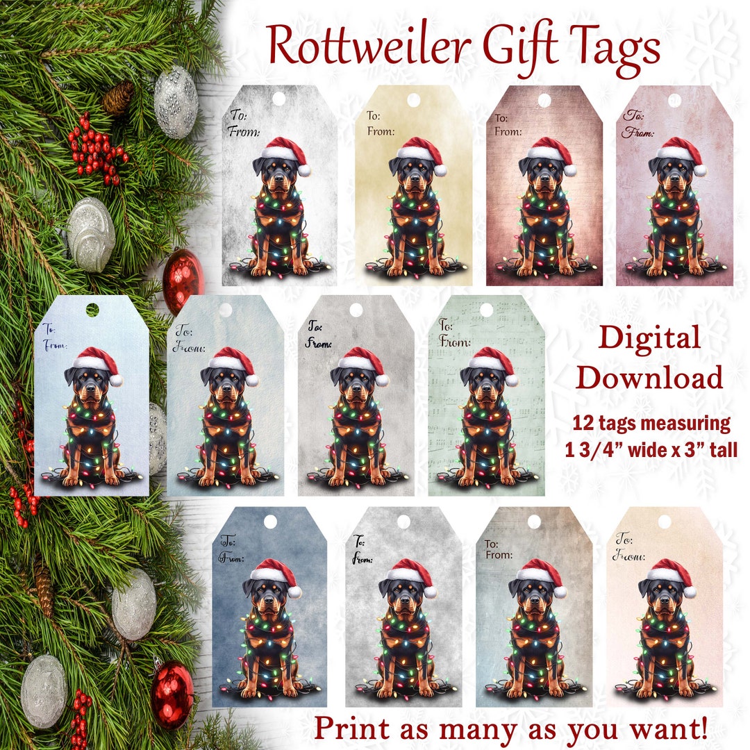 Rottweiler Printable Gift Tags, Printable Dog Gift Tags, Christmas Tags ...