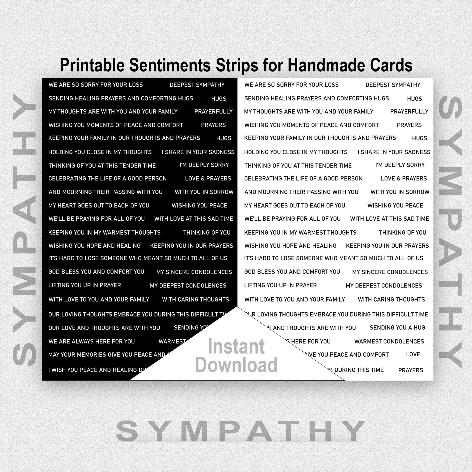 Printable Sympathy Sentiment Strips, Black & White Sentiment Strips ...