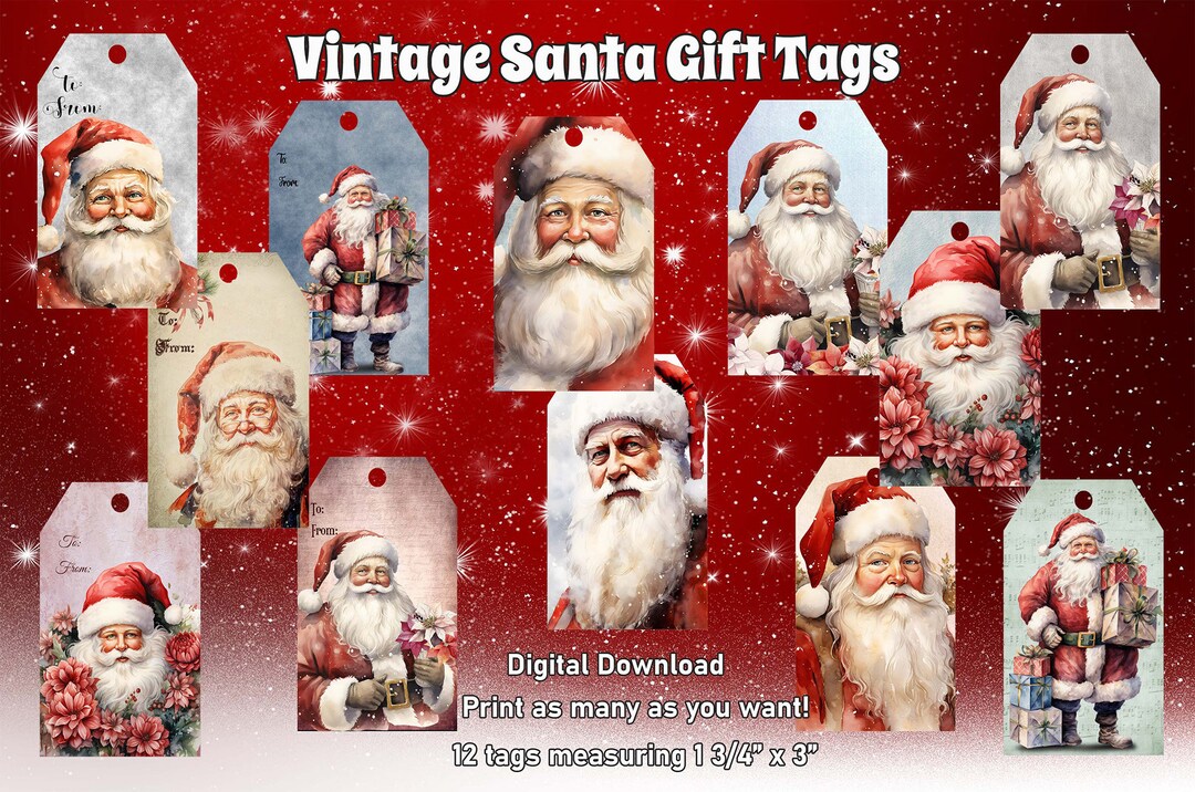 Vintage Santa Gift Tags, Printable Christmas Gift Tags, Christmas Gift ...