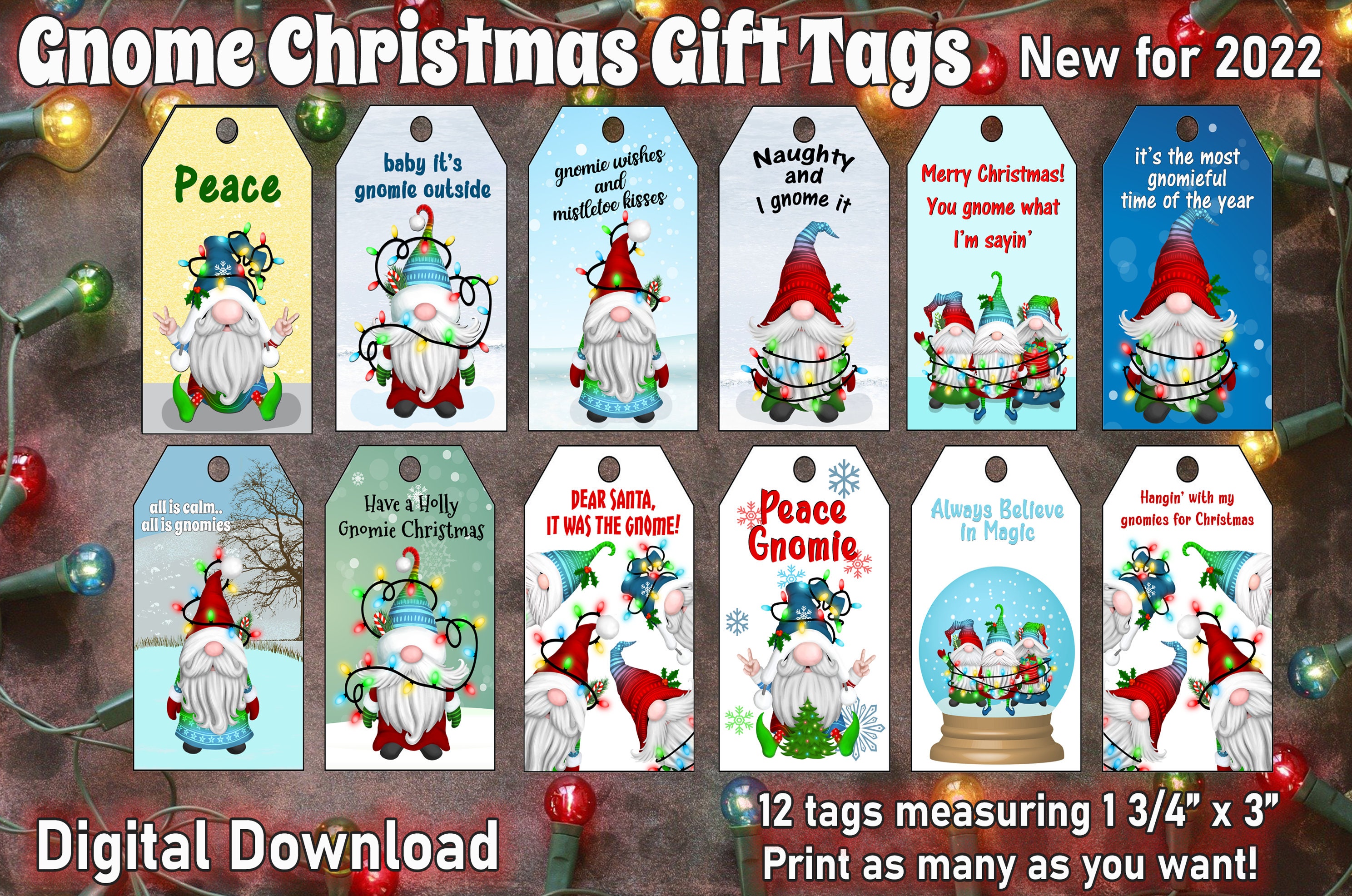 Christmas Gnome Printable Gift Tags, Gift Tags, Gnome Tags, Christmas ...