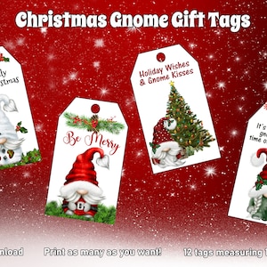 Christmas Gnome Gift Tags, Printable Gift Tags, Digital Christmas Tags ...
