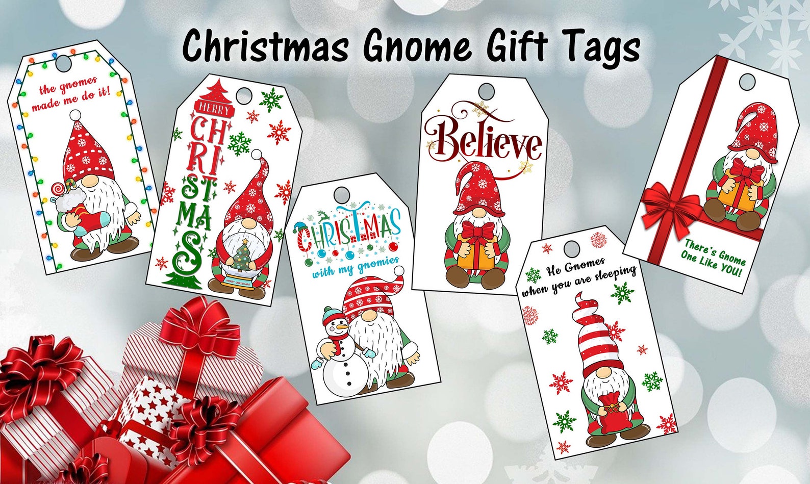 Christmas Gnome Gift Tags Printable Gnome Gift Tags Digital - Etsy