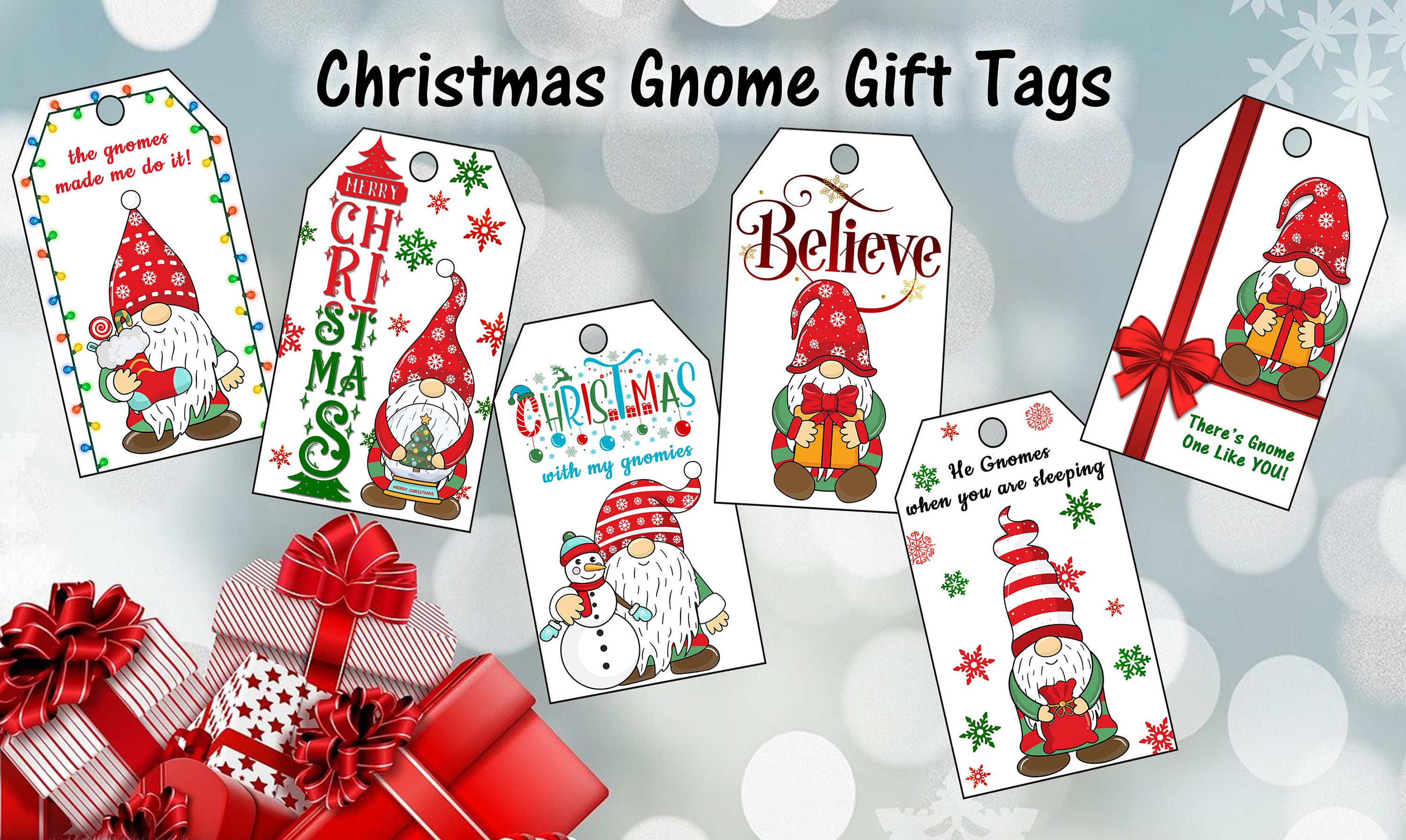 Christmas Gnome Gift Tags, Printable Gnome Gift Tags, Digital Christmas ...