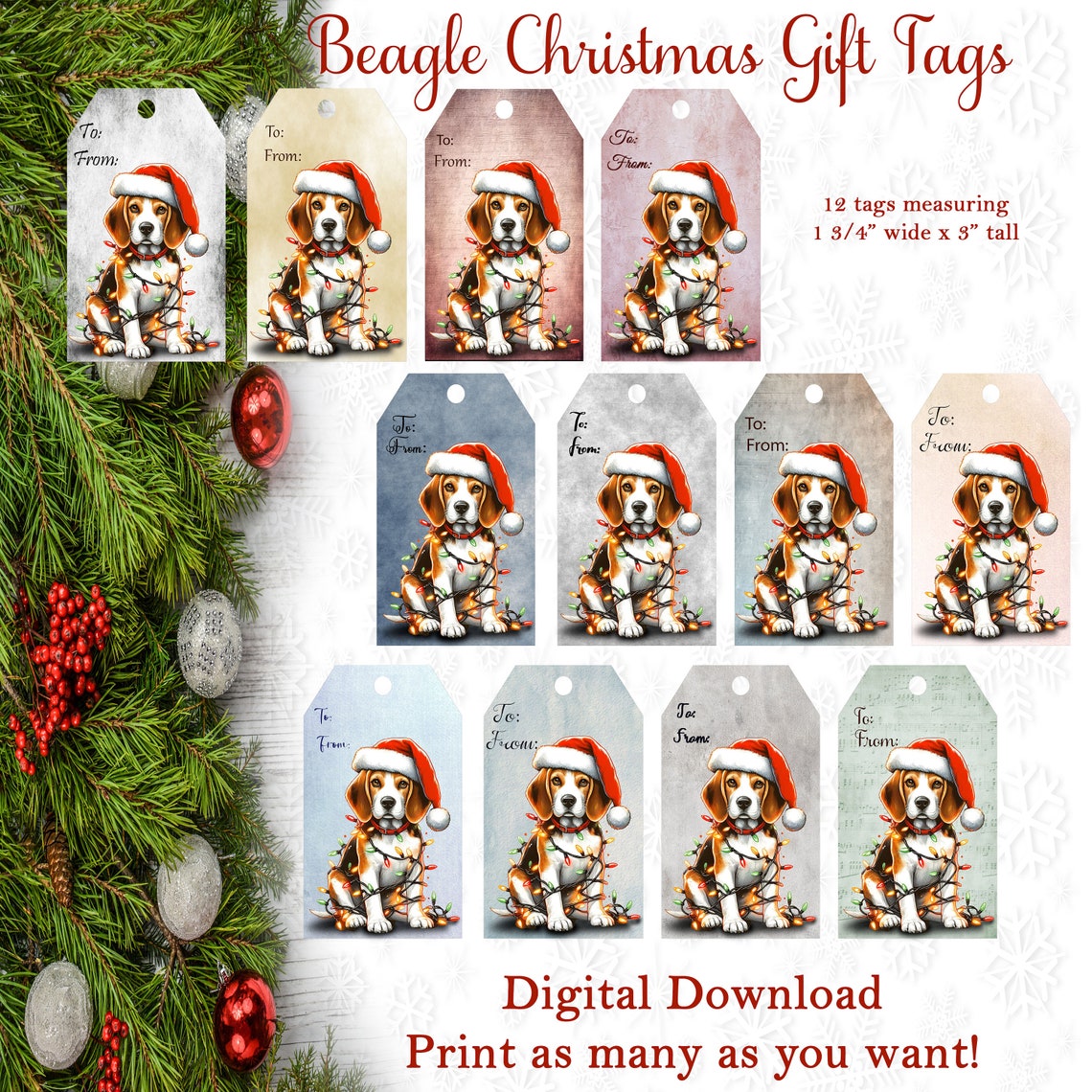 Beagle Printable Gift Tags, Printable Dog Gift Tags, Dog Lover Gift ...
