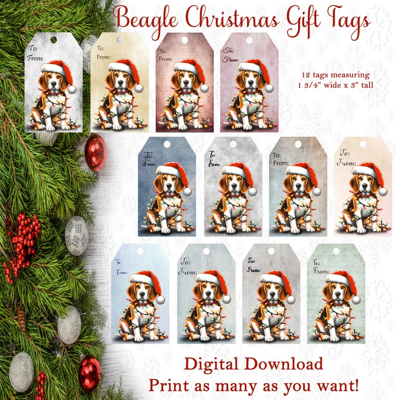 Beagle Printable Gift Tags, Printable Dog Gift Tags, Dog Lover Gift ...