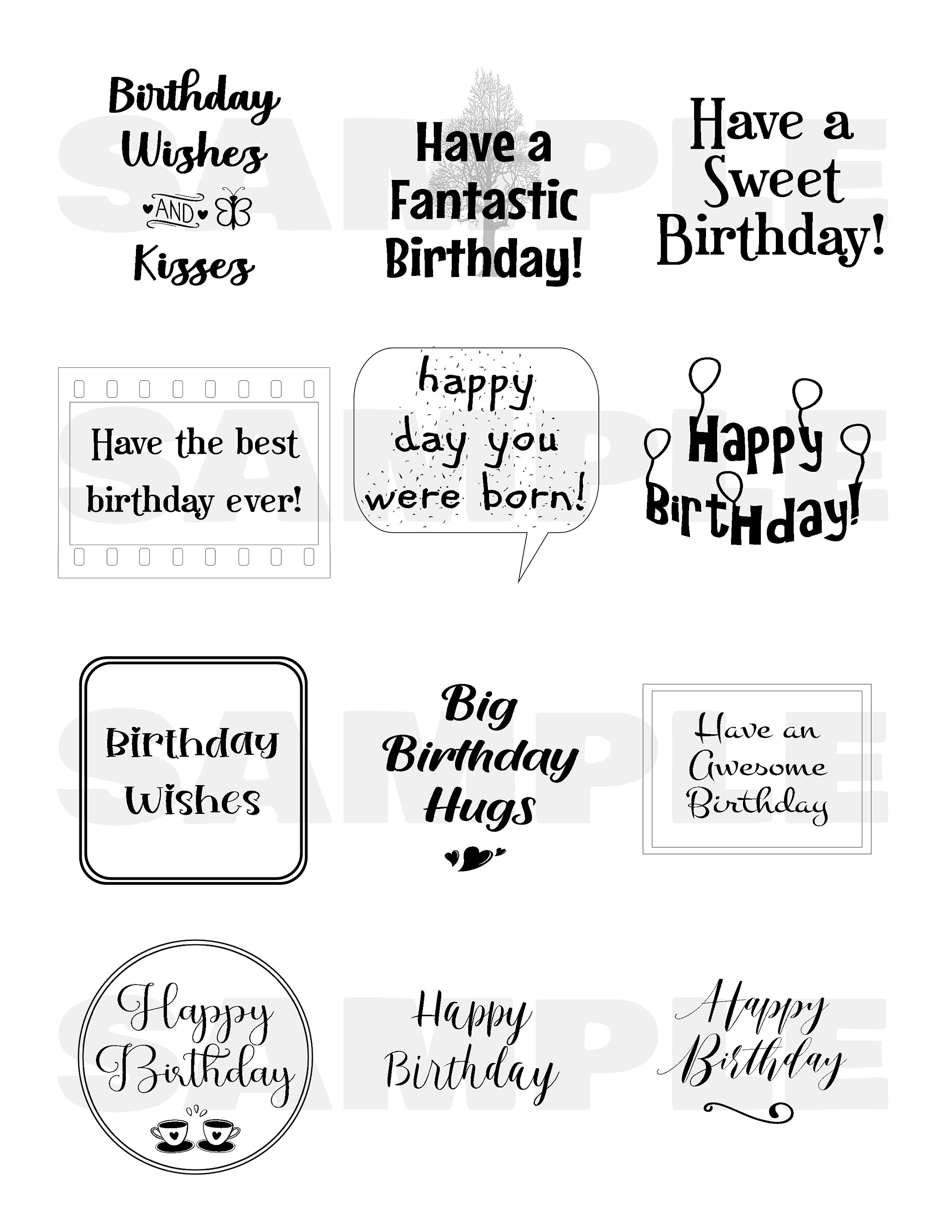 Birthday Printable Sentiment Shapes Birthday Sentiments for - Etsy