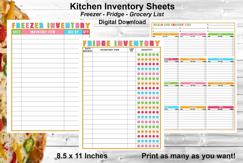 Printable Kitchen Bundle, Freezer Inventory Sheet, Fridge Inventory ...