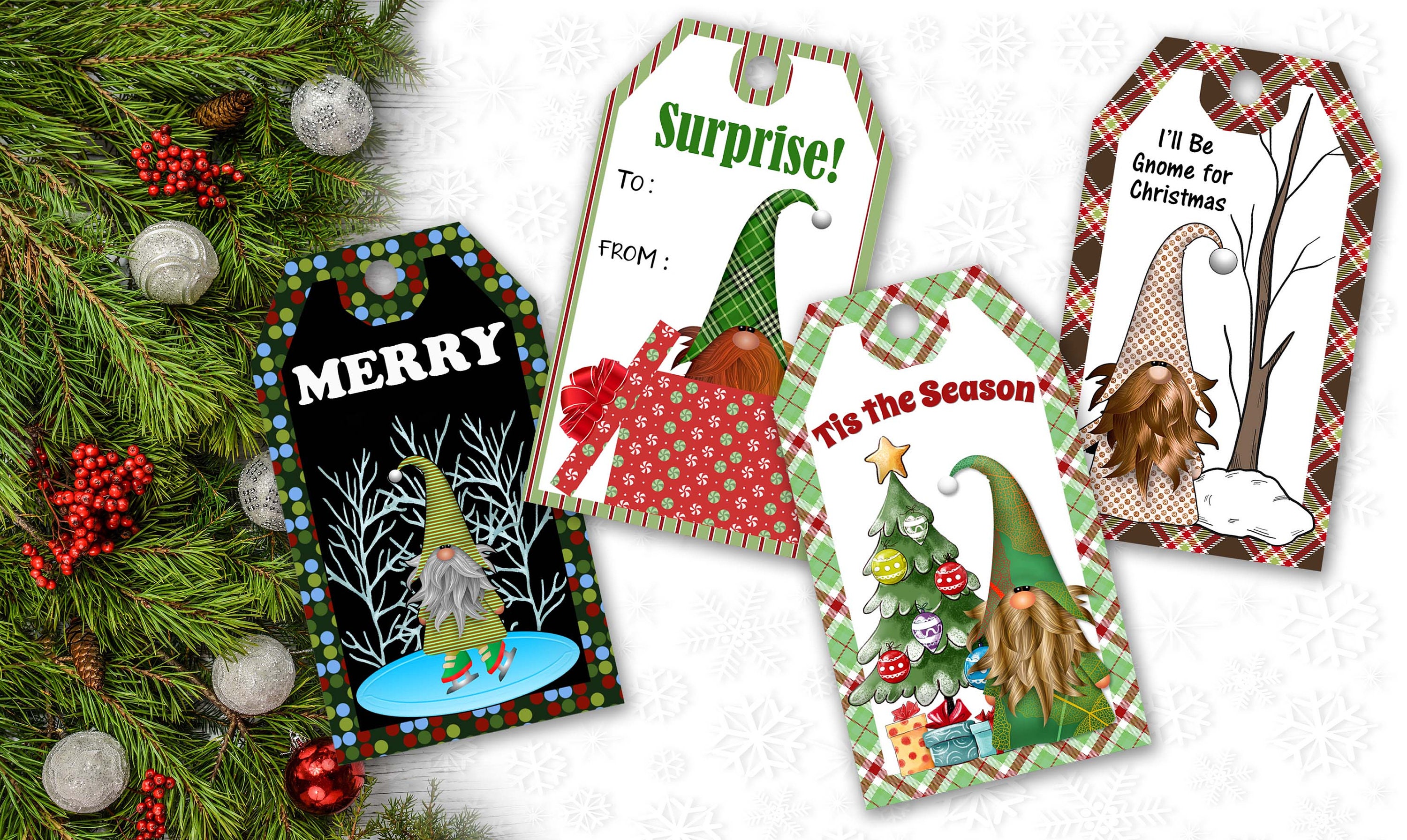 Printable Christmas Gnome Gift Tags, Digital Christmas Gift Tags, Gnome ...
