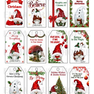 Christmas Gnome Gift Tags, Printable Gift Tags, Digital Christmas Tags ...