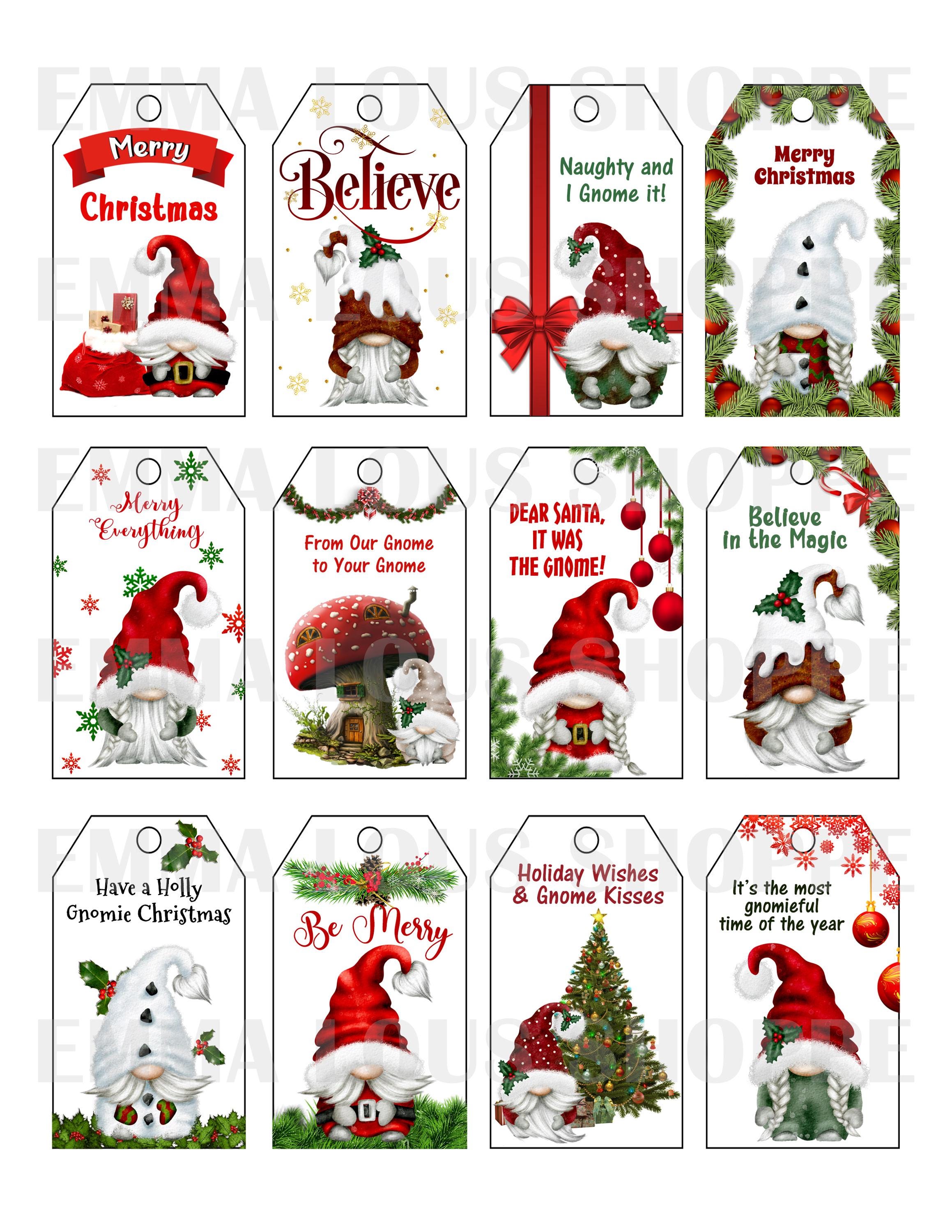 Christmas Gnome Gift Tags, Printable Gift Tags, Digital Christmas Tags ...