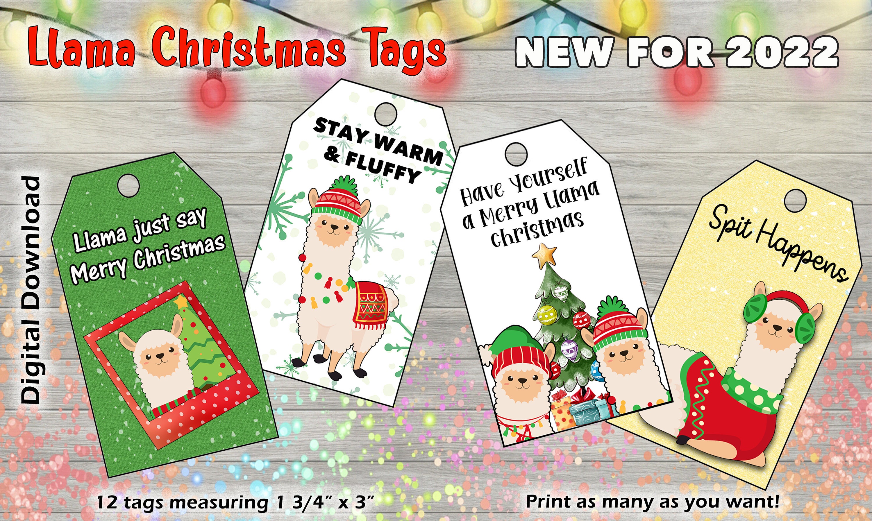 Llama Christmas Gift Tags, Printable Christmas Tags, Christmas Gift ...