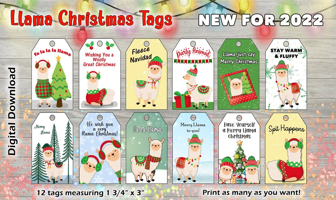 Llama Christmas Gift Tags, Printable Christmas Tags, Christmas Gift ...