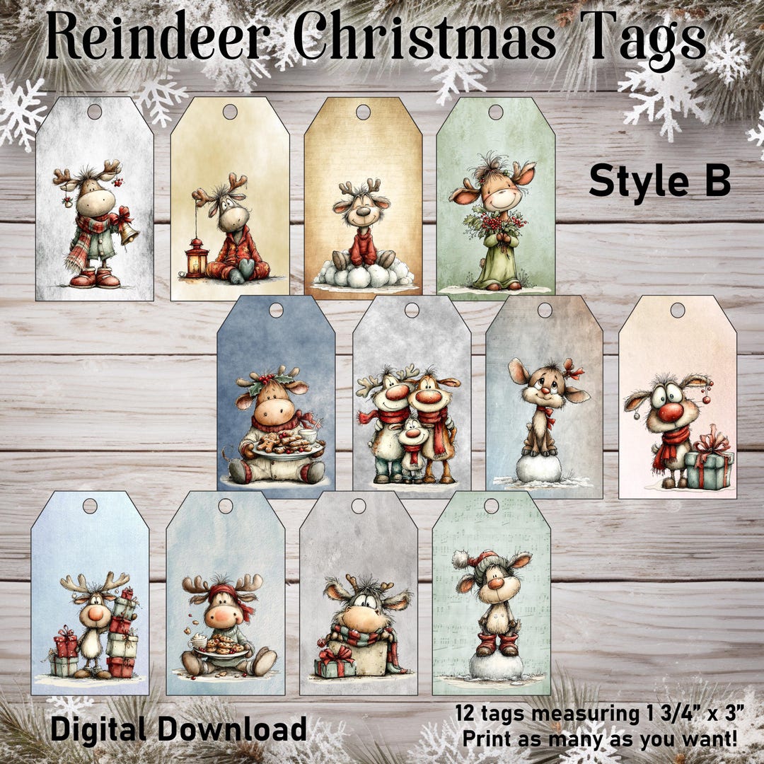 Printable Christmas Reindeer Tags B – Instant Download | Holiday Gift ...