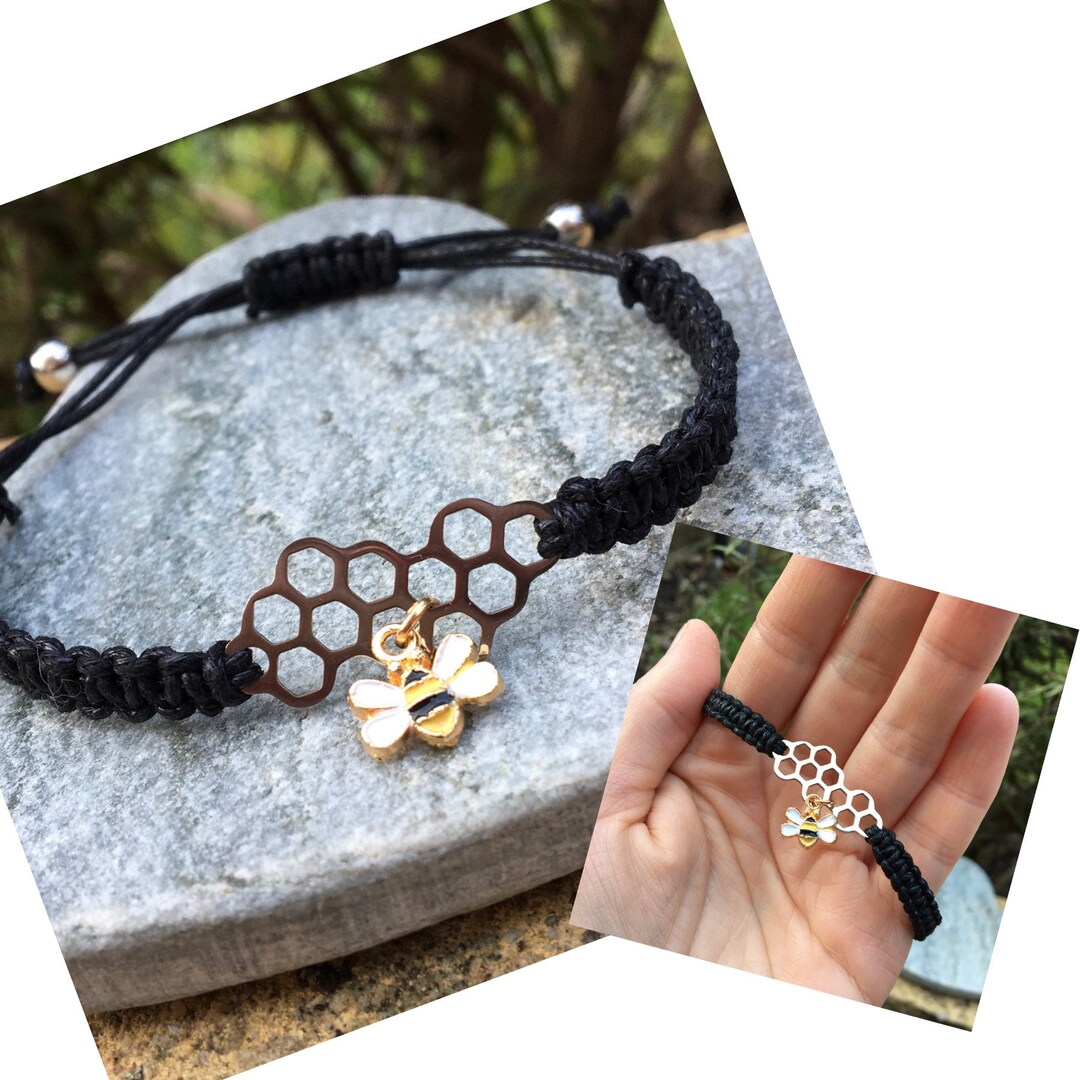 Honeycomb and Bee Cord Bracelet - Etsy