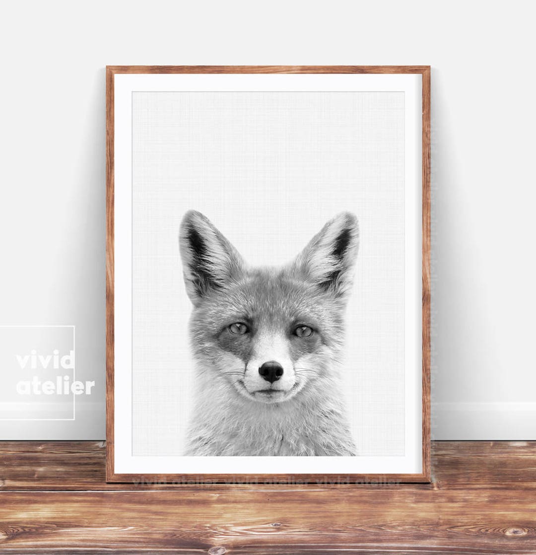 Black and White Woodlands Fox Nursery Animal Print, Fox Print ...