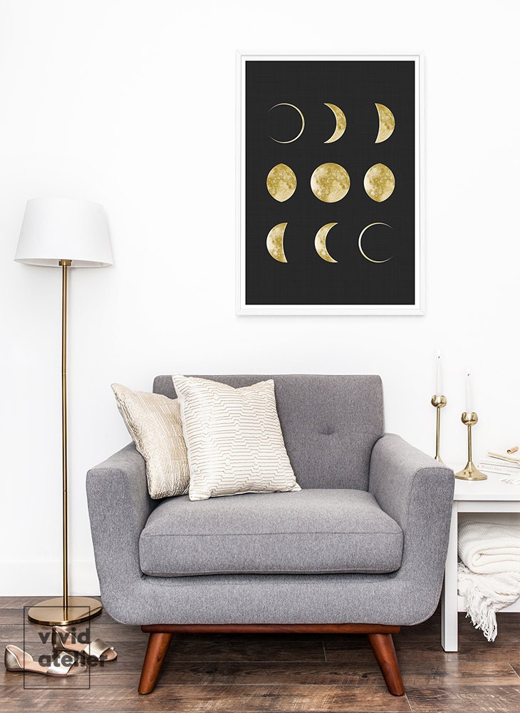 New Moon Phases Print Moon Poster Luna Print Gold moon Wall | Etsy