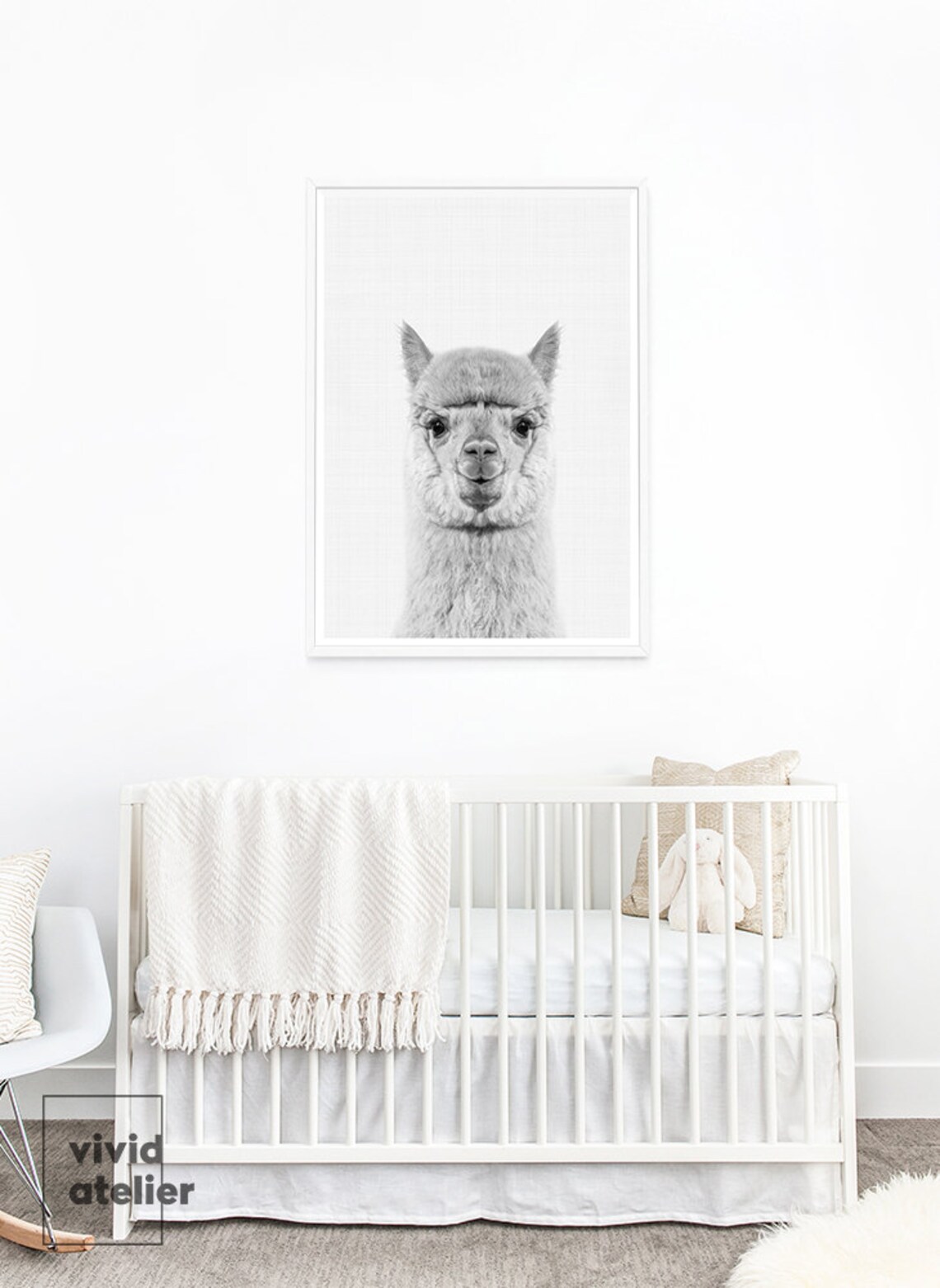 Alpaca Print Woodlands Nursery Black and White Animal Print | Etsy
