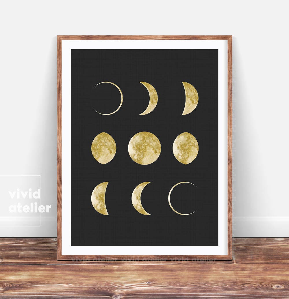 New Moon Phases Print Moon Poster Luna Print Gold moon Wall | Etsy