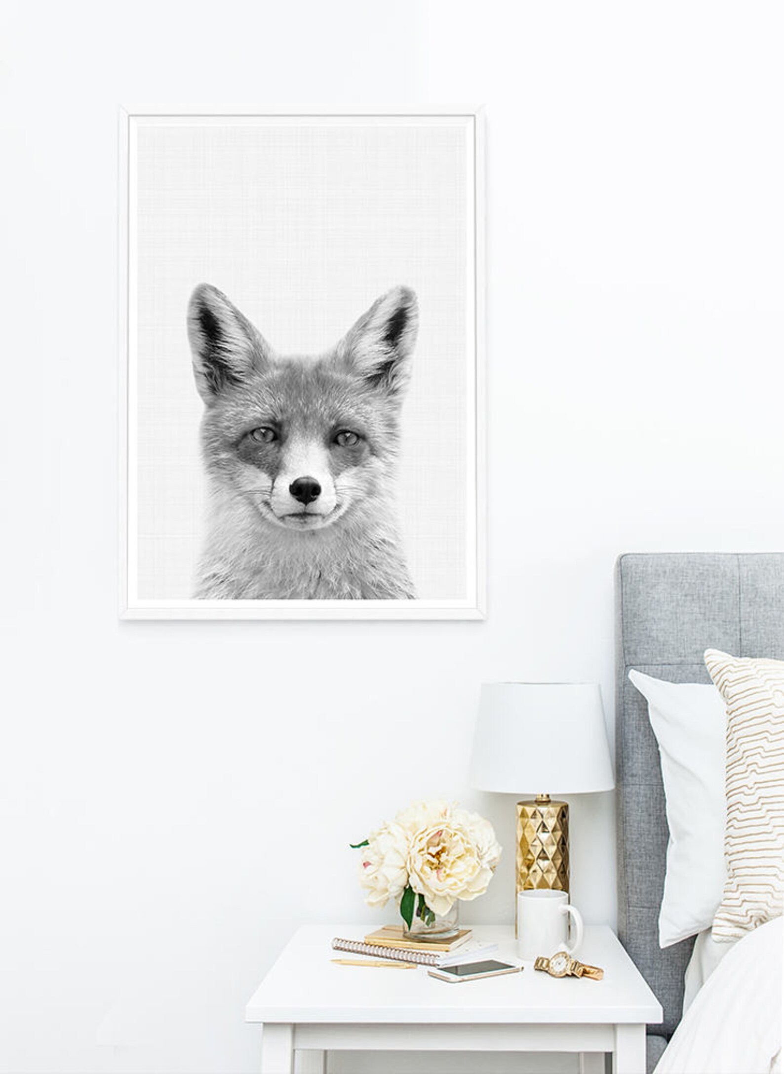 Black and White Woodlands Fox Nursery Animal Print Fox Print - Etsy