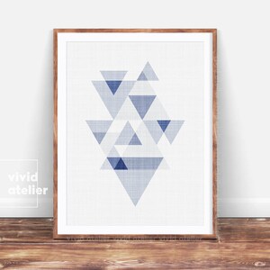 Navy Wall Print, Triangle Poster, Abstract Triangles Print, Minimalist ...