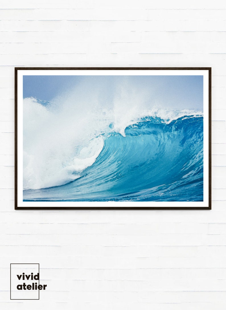 Wave Wall Print Coastal Printable Wave Poster Blue Wave | Etsy