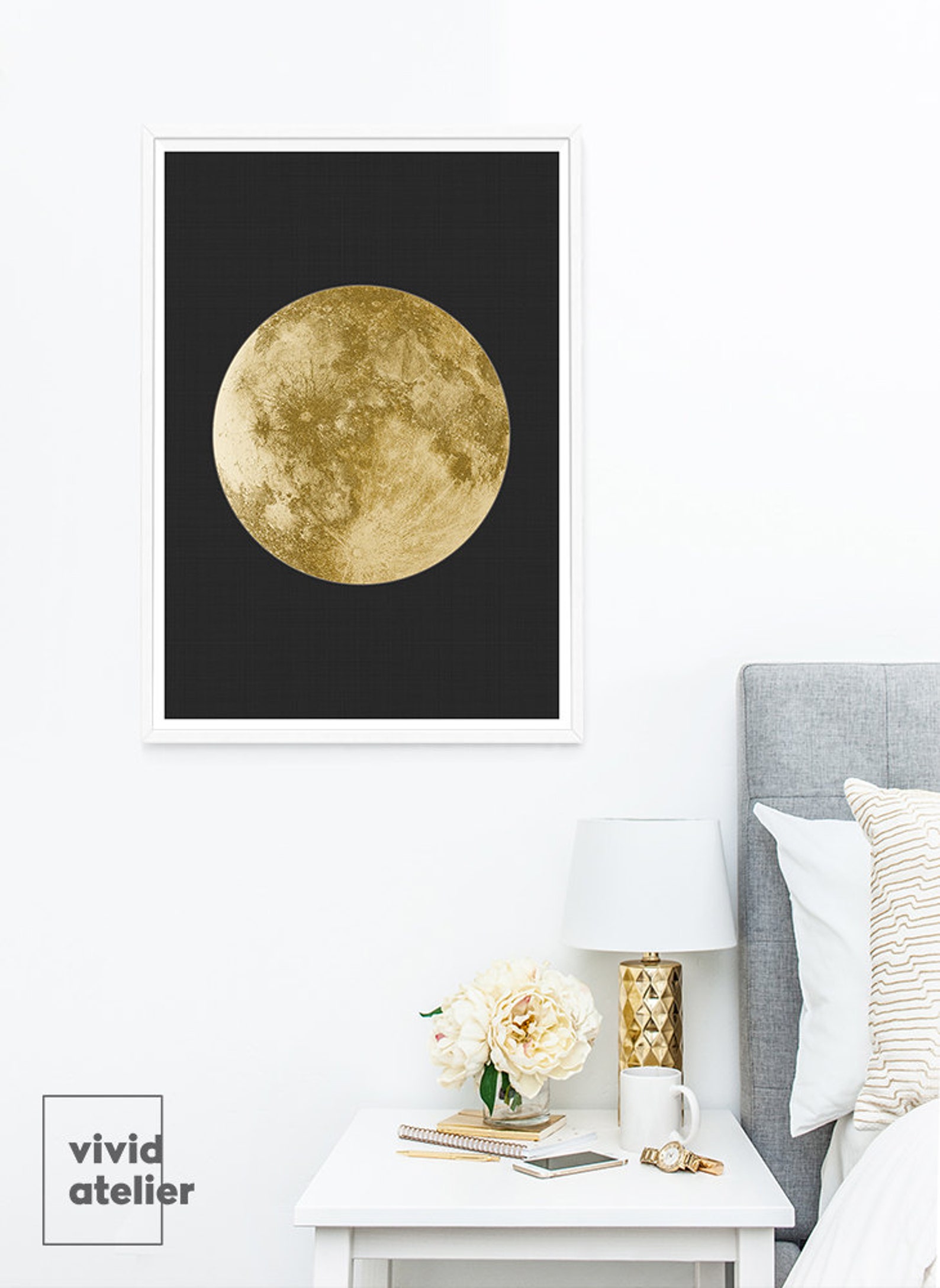 Gold Moon Print Moon Phases Wall Art Moon Poster Gold Moon - Etsy