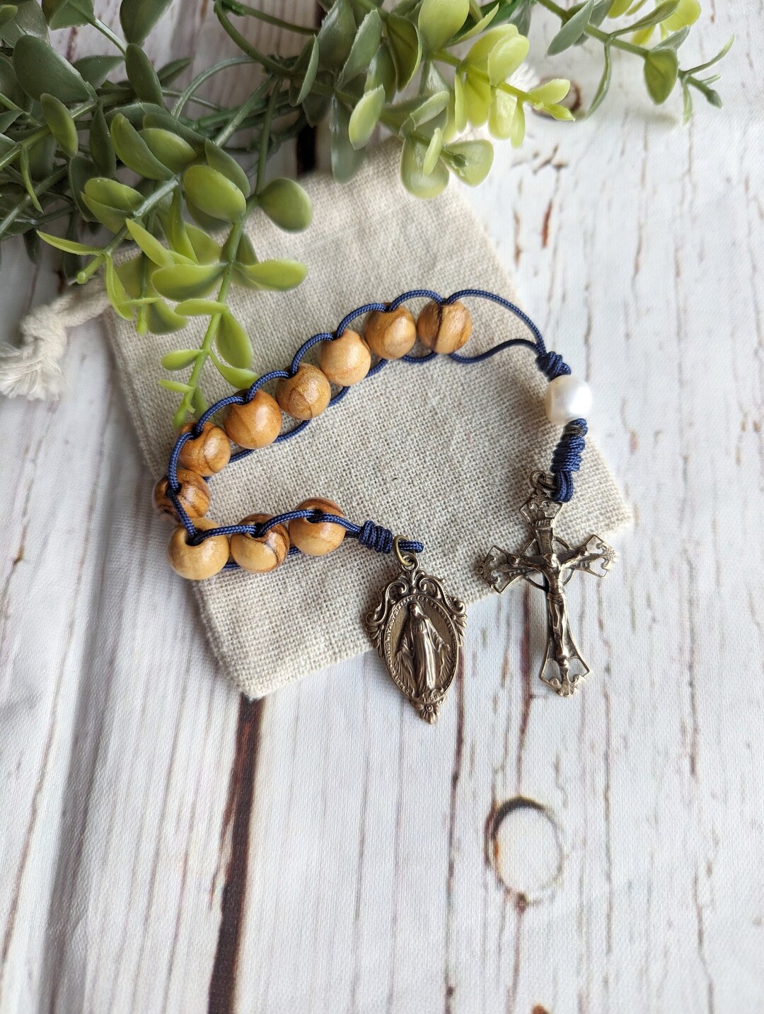 Classic Sacrifice Beads Solid Bronze Miraculous Medal + Holy Land Olive ...