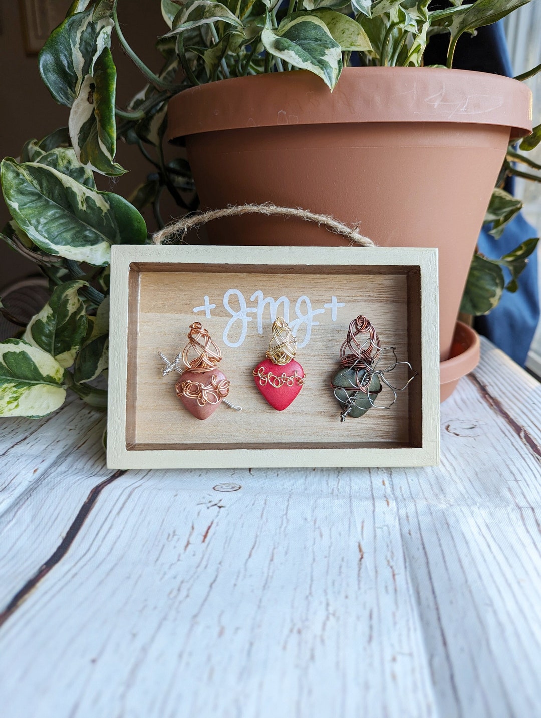 Wooden JMJ Hearts Rectangular Shadow Box, Catholic Decor, Catholic Art ...